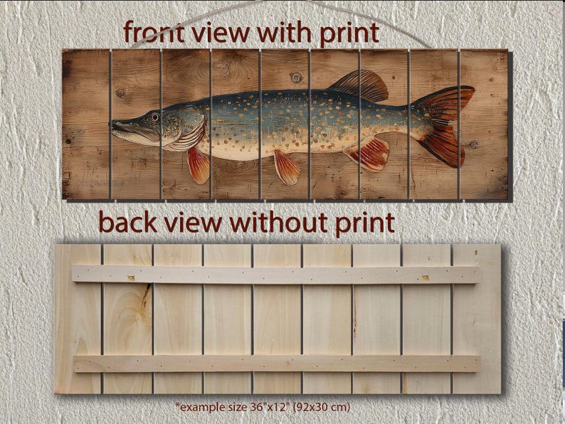 Northern Pike Distressed Wood Wall Art, Rustic Fishing Cabin Print on ...