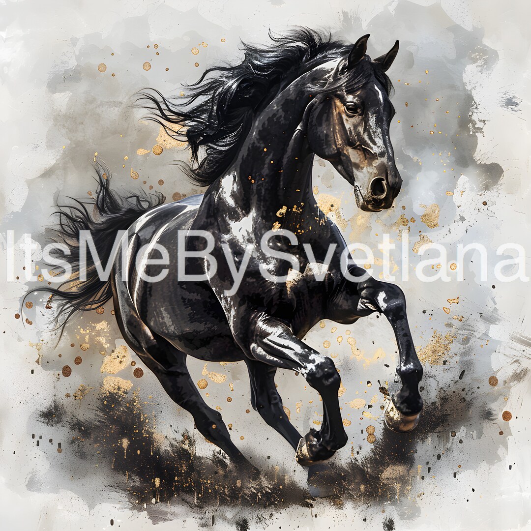 Black Horse Watercolor Clipart, Baby Abstract Galloping Horse Instant ...