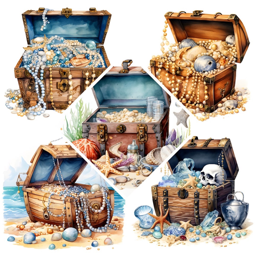 Pirate Chest Watercolor Clipart, Treasure Chest Pirate Ship Clipart, 22 ...