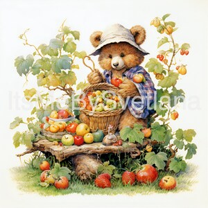 Teddy Bear Gardening Watercolor Clipart, 14 High Quality Jpgs, Digital Crafting, Paper Crafts ...