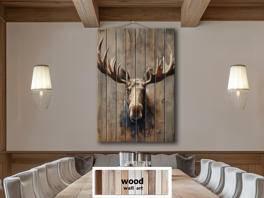 Moose Portrait Distressed Wood Wall Art, Vertical Rustic Lodge Moose ...