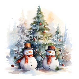 Christmas Snowman Watercolor Clipart, Winter Snowman Print, Book ...