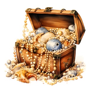 Pirate Chest Watercolor Clipart, Treasure Chest Pirate Ship Clipart, 22 ...