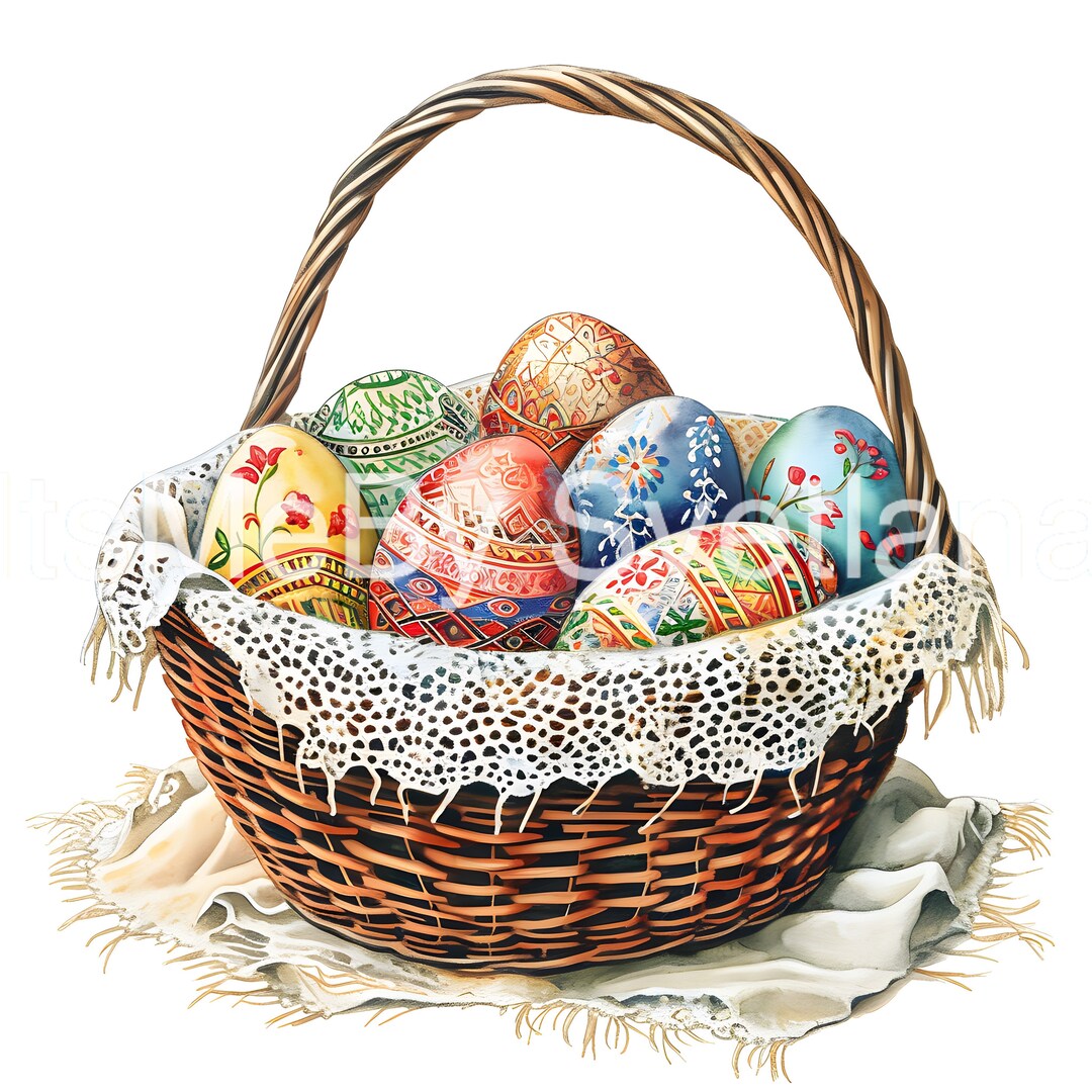 Basket of Easter Eggs Watercolor Clipart, Instant Download, Book ...