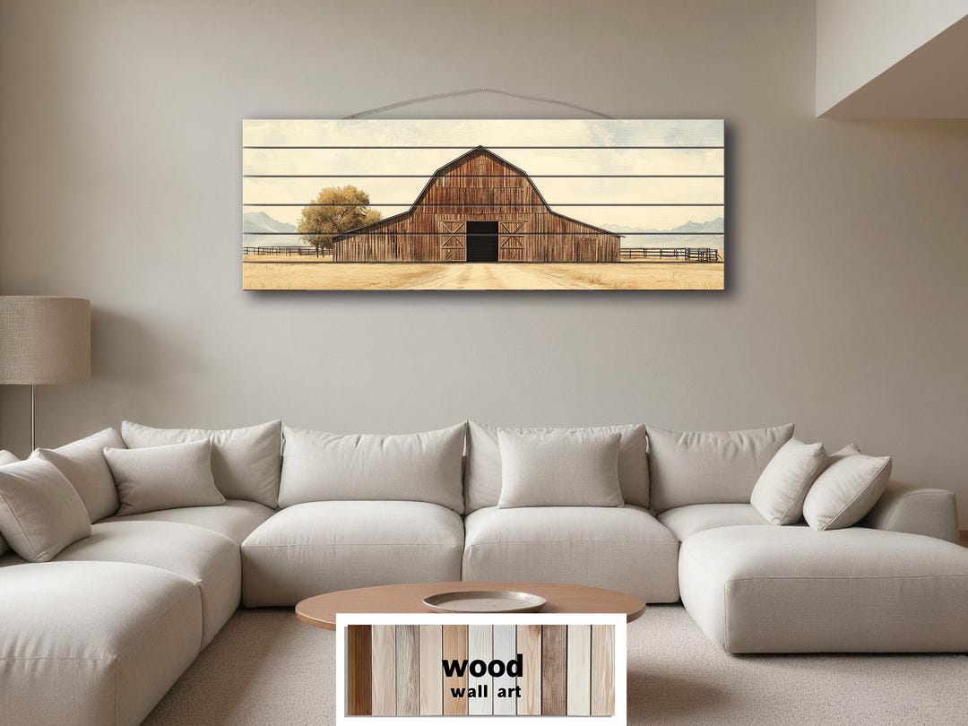 Old Brown Barn Distressed Wood Wall Art Print Long Horizontal Farmhouse ...