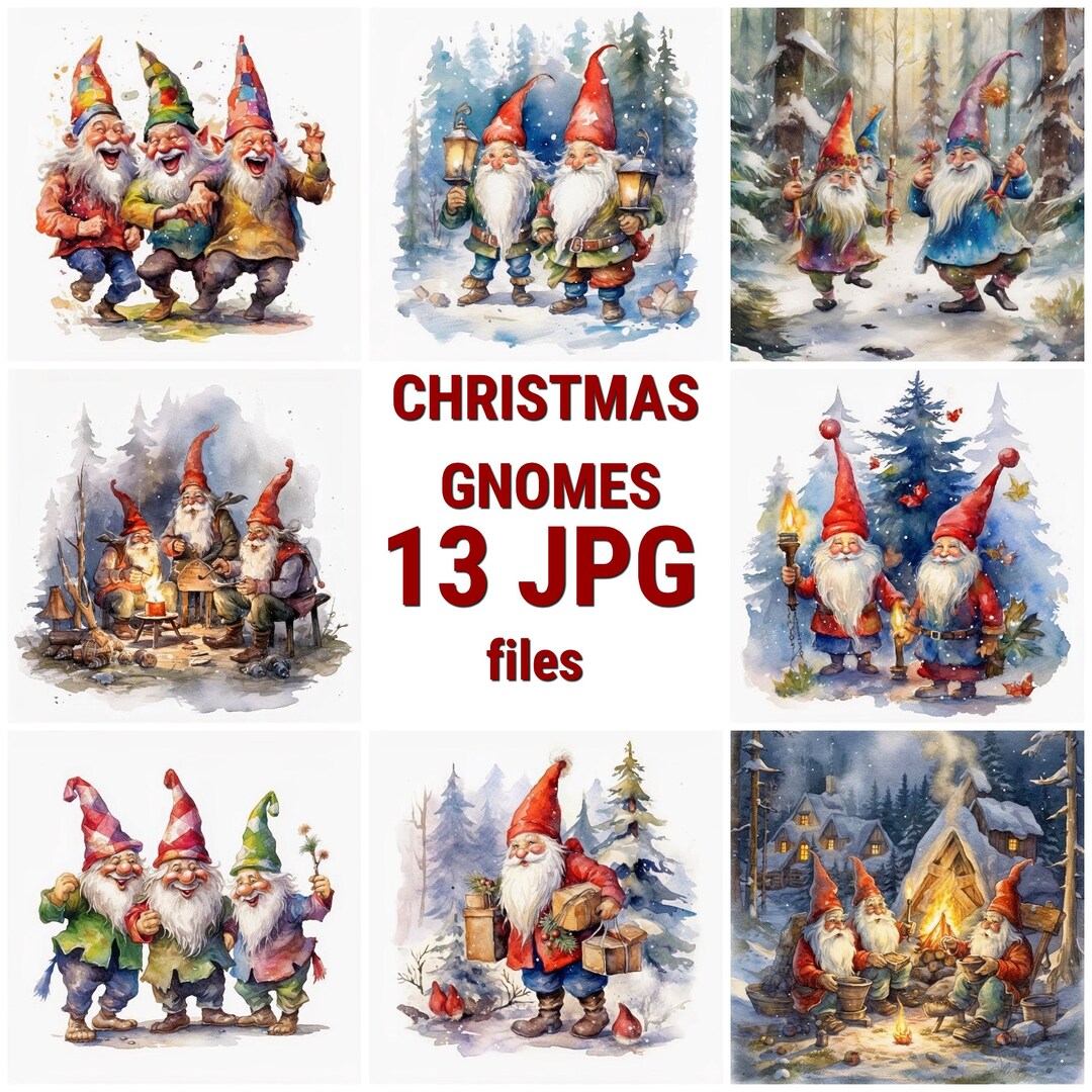 Christmas Gnomes Watercolor Clipart Christmas Dwarfs Print - Etsy