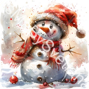 Christmas Watercolor Clipart. Winter Snowman, Christmas Scene 12 Jpgs ...