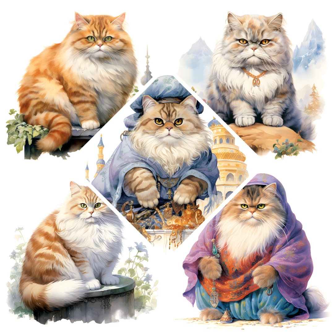 Fat Persian Cat Watercolor Clipart, Chubby Cat Instant Download, Book ...
