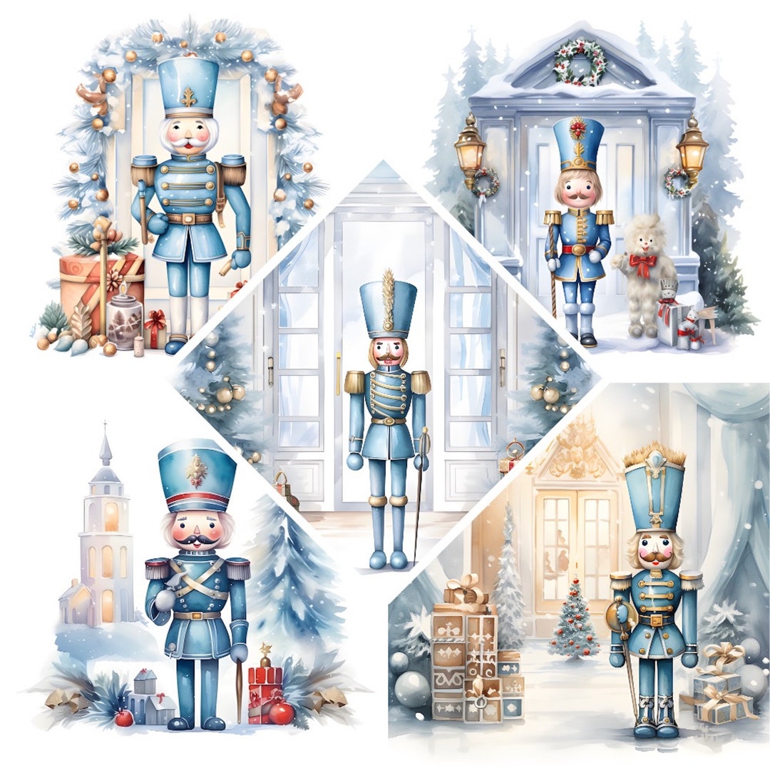 Christmas Blue Nutcracker Watercolor Clipart, Christmas Illustration ...