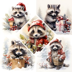 Christmas Baby Raccoon Clipart, 24 JPG Watercolor Files, Digital ...