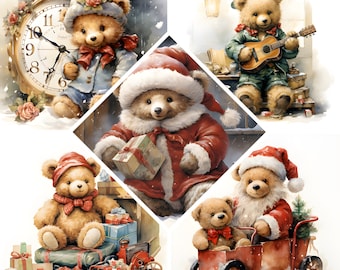 Cute Watercolor Christmas Teddy Bear, 20 High Quality Pngs/jpgs/svgs ...