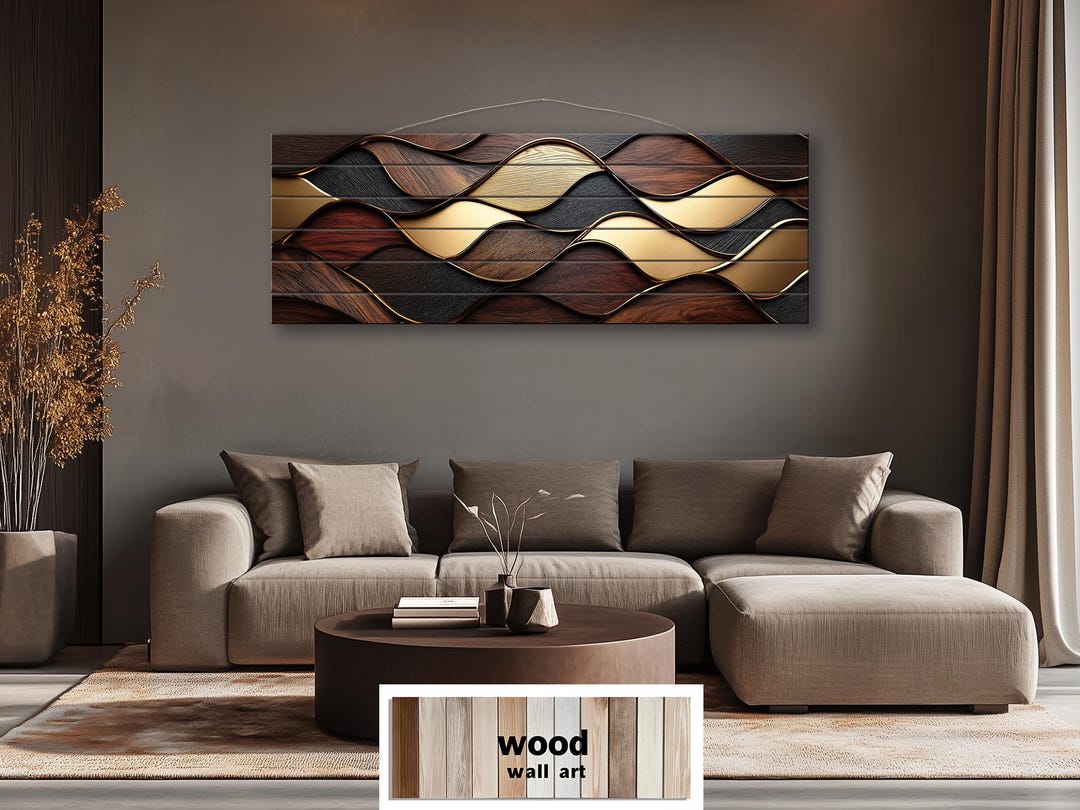 Long Horizontal Wood Texture Wall Art Print, Abstract Brown Gold ...
