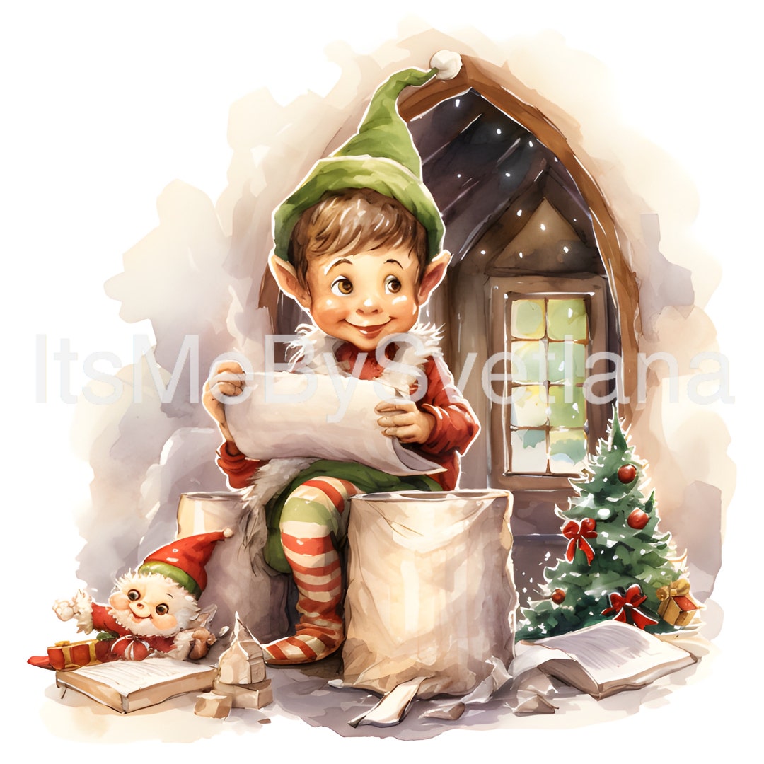 Christmas Cute Elf Watercolor Clipart, High Quality Jpgs, Christmas ...