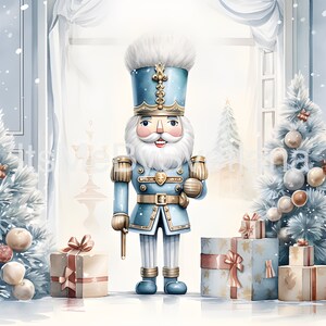 Christmas Blue Nutcracker Watercolor Clipart, Christmas Illustration ...