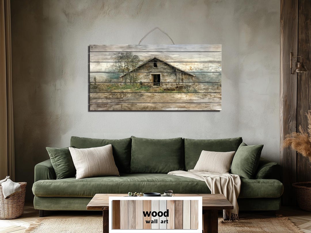 Old Rustic Barn Landscape Distressed Wood Wall Art, Farmhouse Wall ...