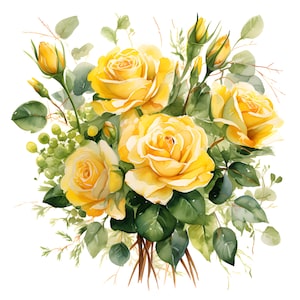Yellow Rose Clipart, 10 JPG Watercolor Files, Digital Crafting, Paper ...