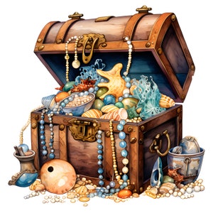 Pirate Chest Watercolor Clipart, Treasure Chest Pirate Ship Clipart, 22 ...