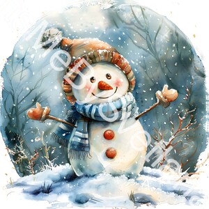 Christmas Watercolor Clipart. Winter Snowman, Christmas Scene 12 Jpgs ...