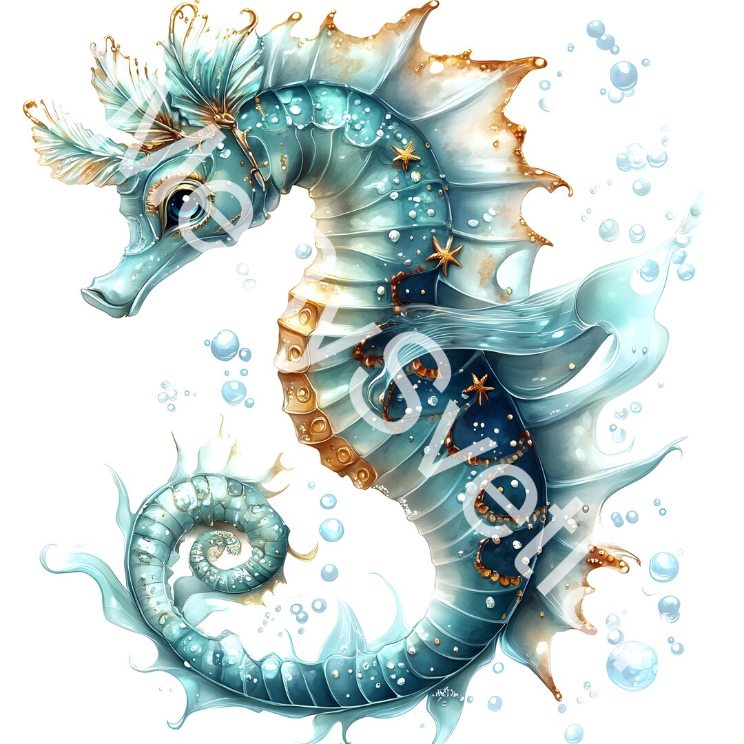 Seahorse Watercolor Clipart, Sea Animals 12 JPG Files Instant Download ...