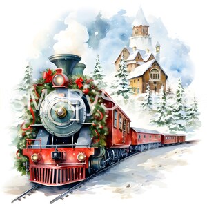 Vintage Christmas Train Watercolor Clipart Snowy Winter Train - Etsy Canada