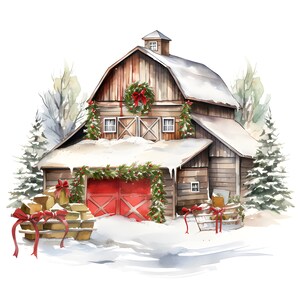 Christmas Farm Barn Watercolor Clipart, Christmas Winter Scene, Book ...