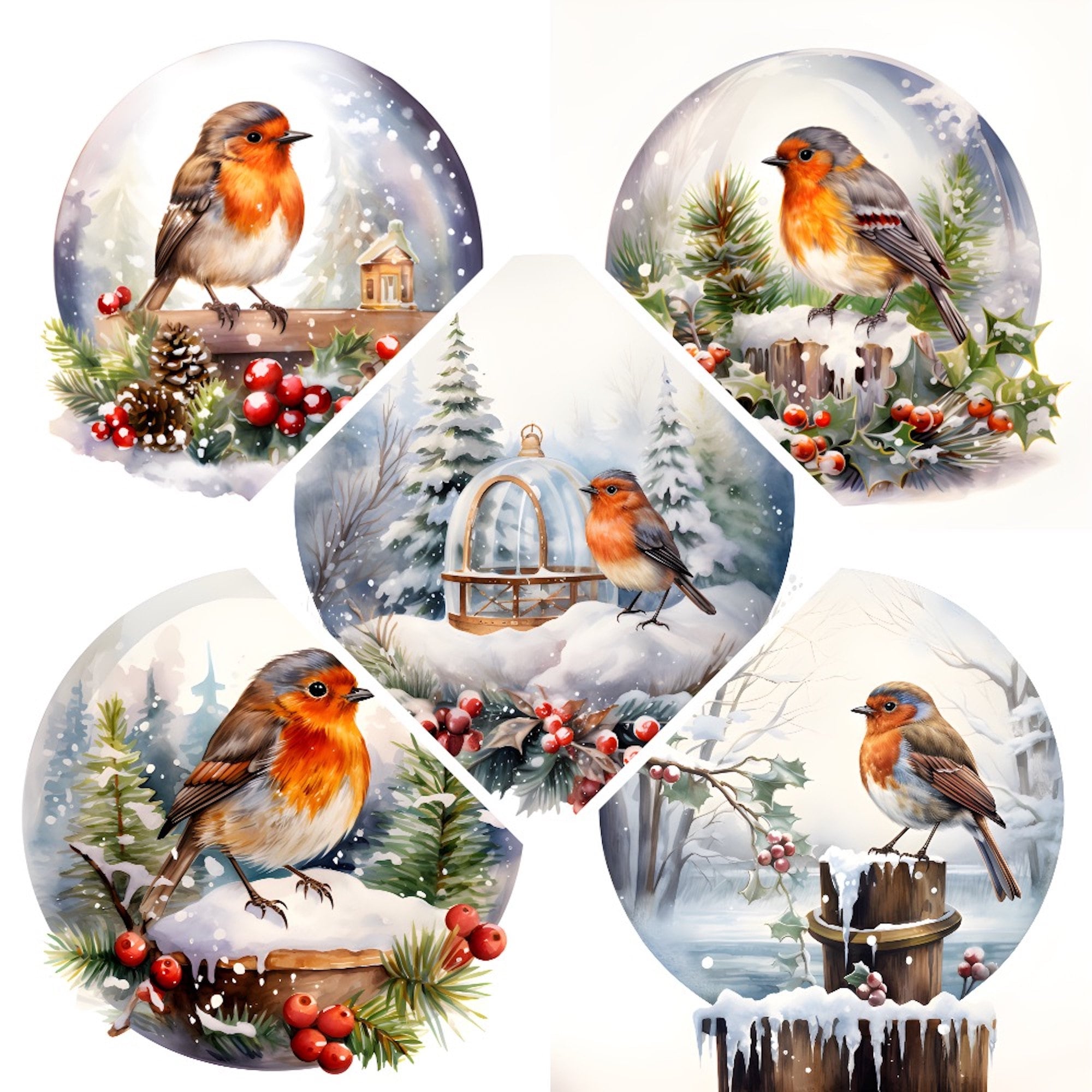 Christmas Robin Watercolor Clipart Colorful Bird Robin - Etsy Canada