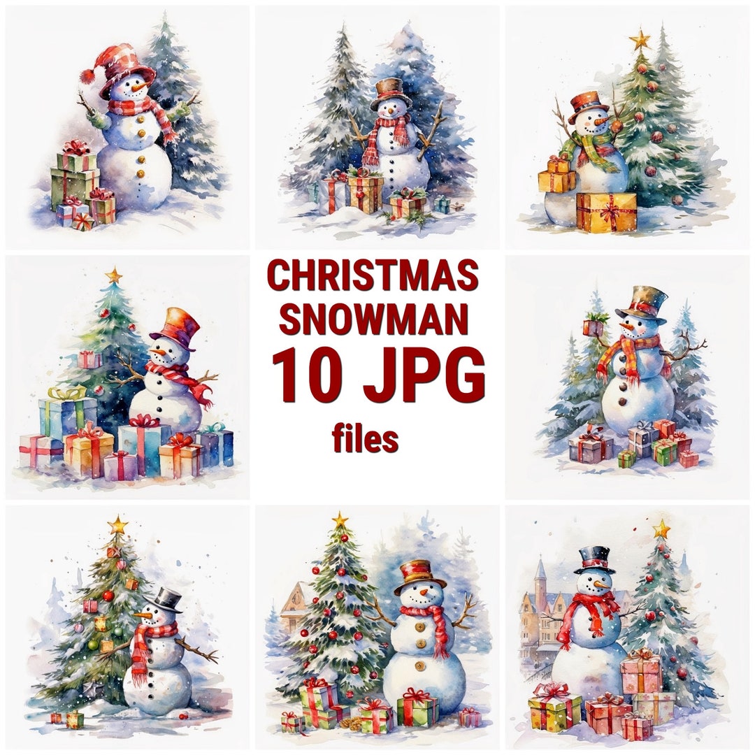 Christmas Snowman Watercolor Clipart, Winter Snowman Print,book ...