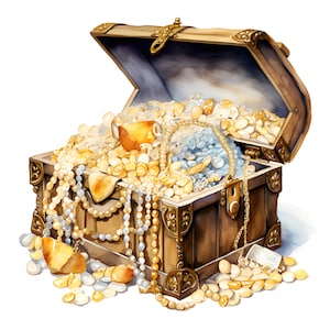 Pirate Chest Watercolor Clipart, Treasure Chest Pirate Ship Clipart, 22 ...