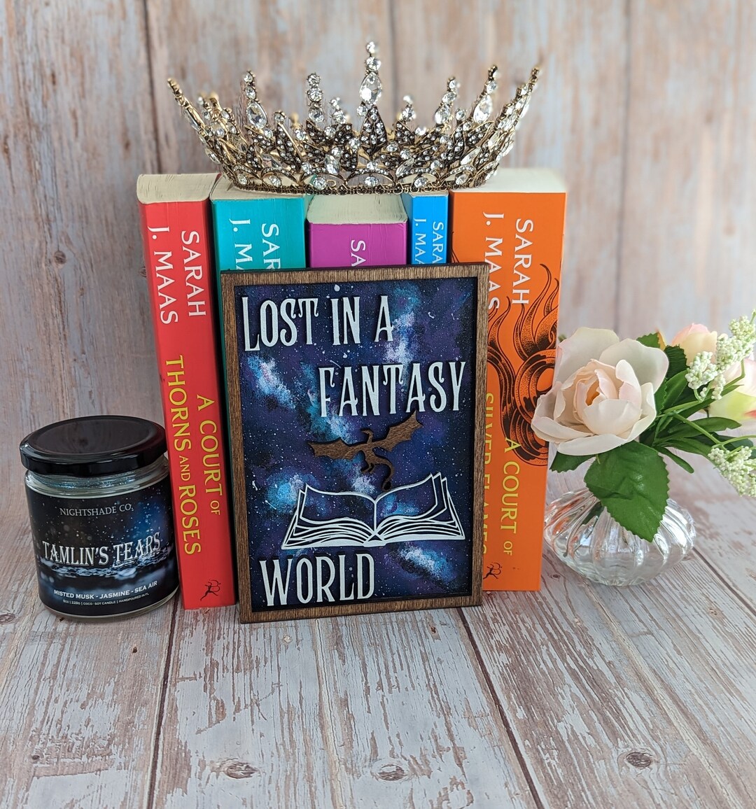 Lost in a Fantasy World Dragon Wooden Bookshelf Sign - Handpainted ...