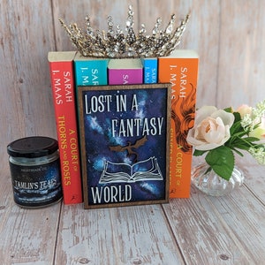 Lost in a Fantasy World Dragon Wooden Bookshelf Sign - Handpainted ...