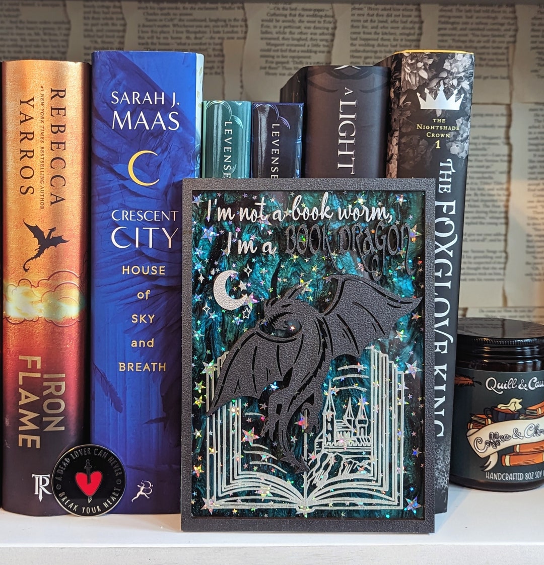 Book Dragon Shelf Sign: Acrylic & Wood Fantasy Library Decor - Etsy