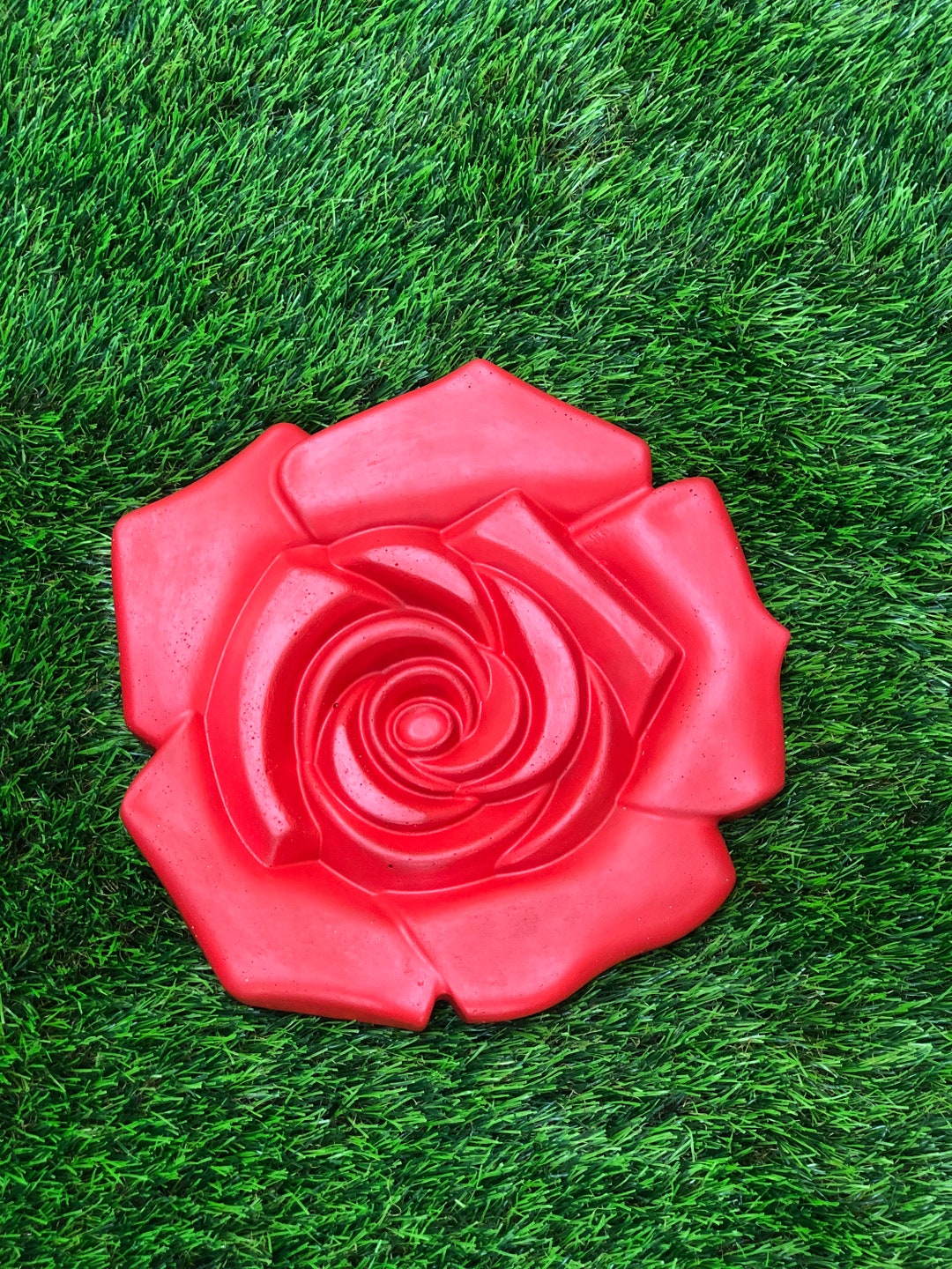 Large Red Rose Flower Garden Stone, Handmade Concrete Rose Stepping ...