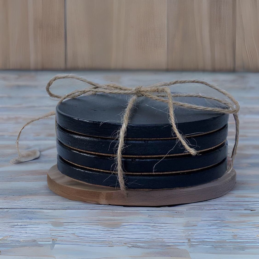 Black Concrete Coasters , Round Concrete Coasters Jet Black - Etsy