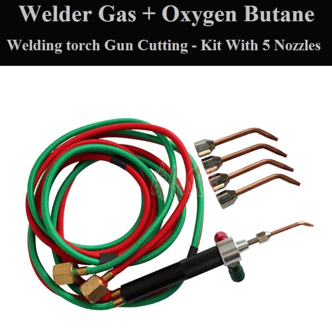 Welder Gas Oxygen Butane Welding Torch Gun Cutting Kit With 5 Nozzles ...