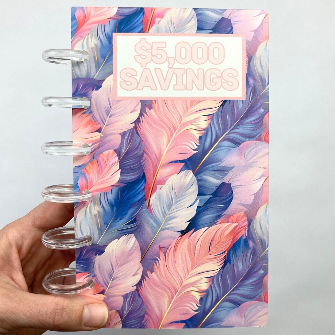 5,000 Savings Binder Feather Design | A6 Disc Binder | Cash Budgeting ...