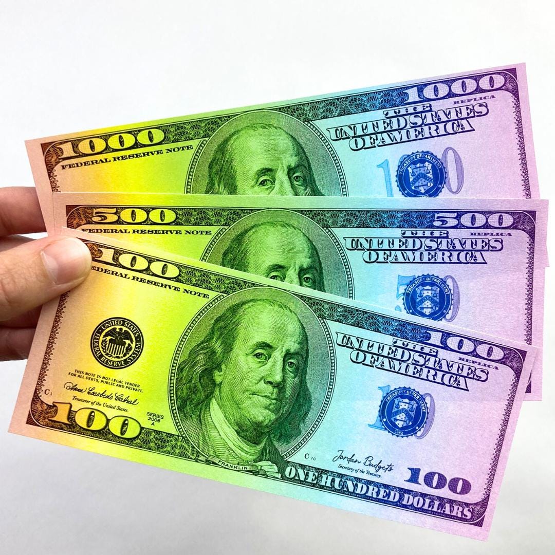 12 Placeholders Money Double Sided | Fake Money | Rainbow Design - Etsy