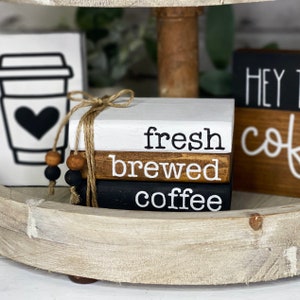 Coffee Bar Mini Signs, Coffee Tiered Tray Decor, Wood Signs, Faux Book ...