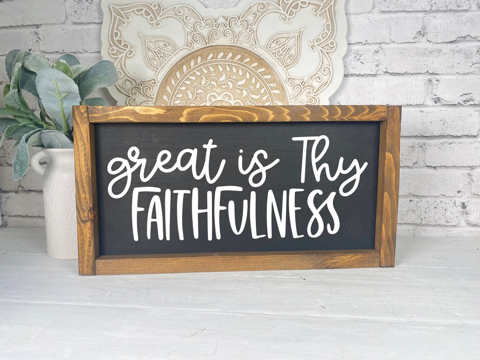 Hand-painted Christian Wood Sign – "great is Thy Faithfulness" Framed ...