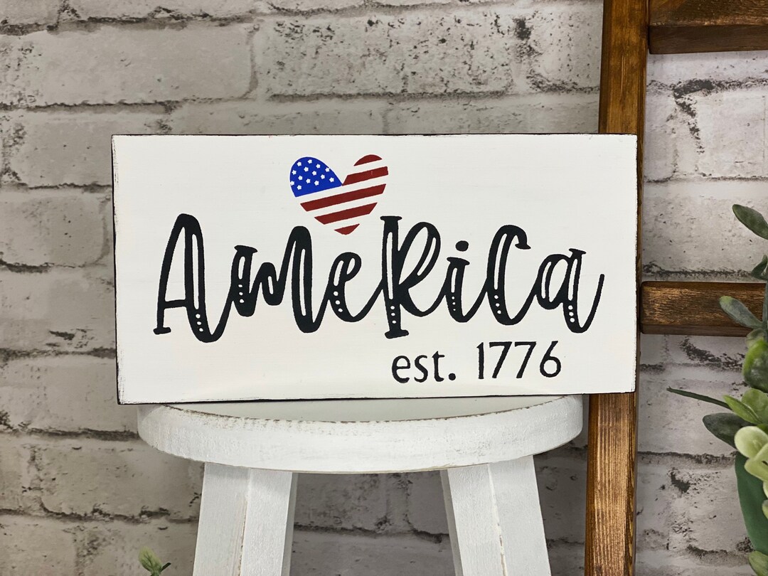 America Est. 1776 Patriotic Sign, Americana Decor, Summer Tiered Sign ...