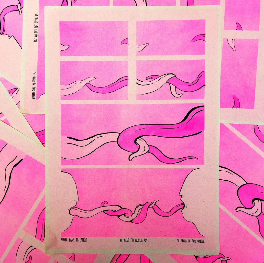 French Kiss - Risography Poster A3 - Etsy