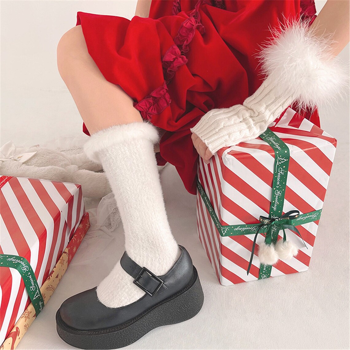 White Fuzzy Socks Woman Warm Socks Christmas Socks Holiday | Etsy