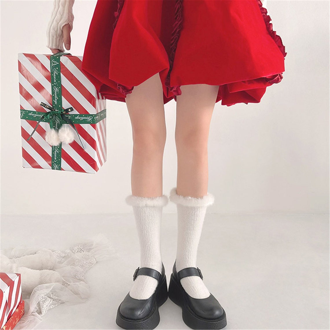 White Fuzzy Socks Woman Warm Socks Christmas Socks Holiday | Etsy