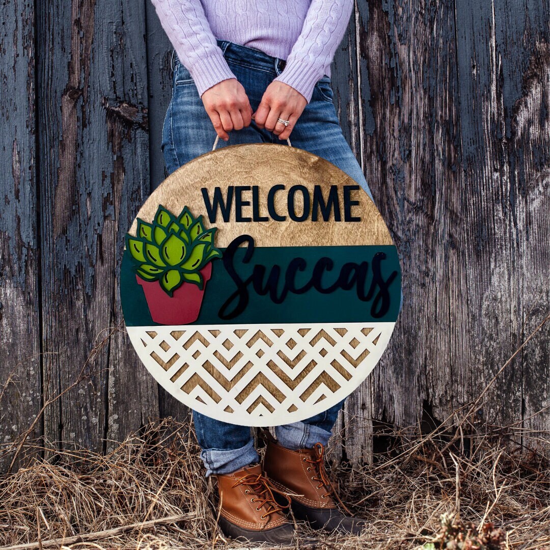 Welcome Succas 18" Door Hanger | Succulent Welcome Sign | Funny Front ...