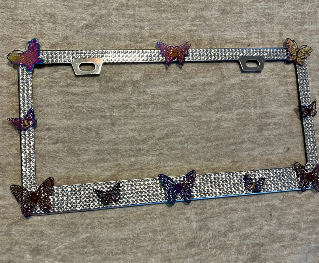 Butterfly License Plate Frame, Bling License Plate Frame, White Crystal ...