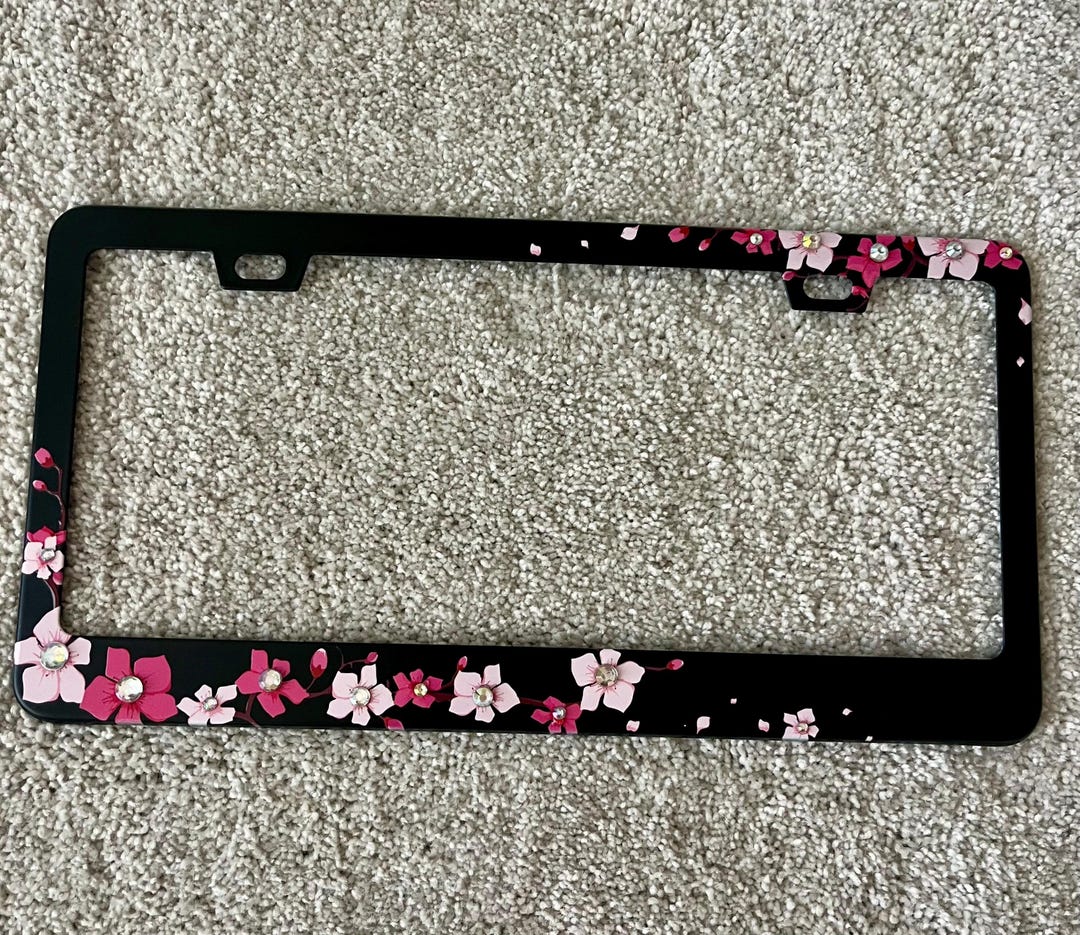 Bling Cherry Blossom License Plate Frame Pink and Black License Plate ...