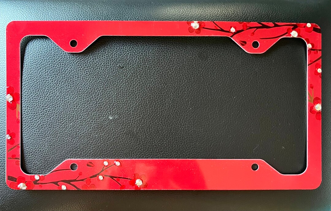 Bling Cherry Blossom License Plate Frame Red and Black License Plate ...