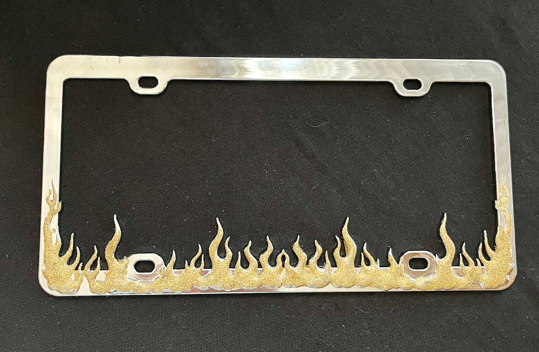 License Plate Frame Flames Fire License Plate Frame Gold Cute - Etsy