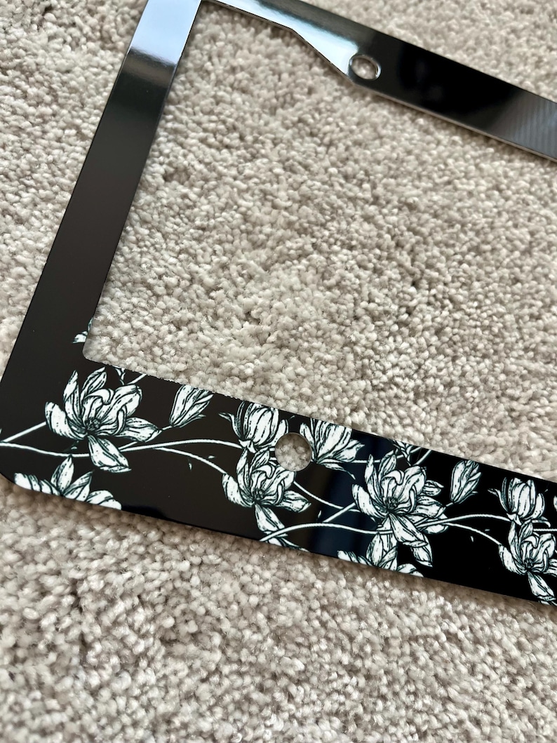 Black and White Flower License Plate Frame Cute Flower Black License ...