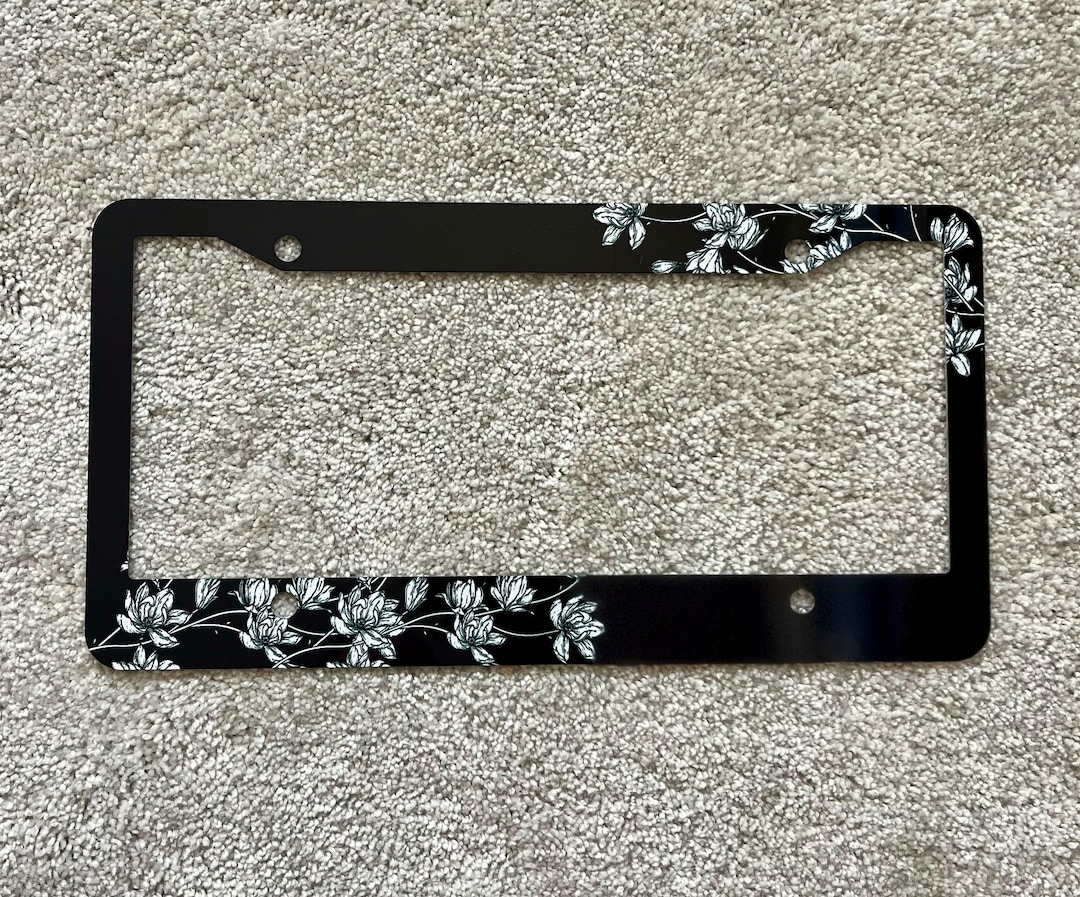 Black and White Flower License Plate Frame Cute Flower Black License ...