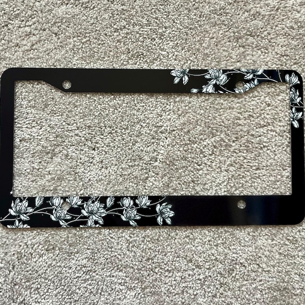 Black Flower License Plate Cover - Etsy
